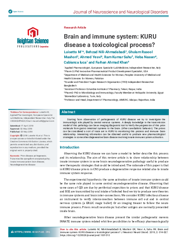 (PDF) Brain and immune system: KURU disease a toxicological process