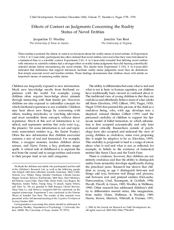 (PDF) Effects of Context on Judgments Concerning the Reality Status of ...
