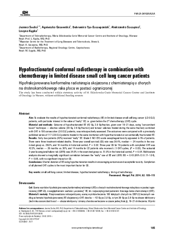 (PDF) Hypofractionated conformal radiotherapy in combination with chemotherapy in limited ...