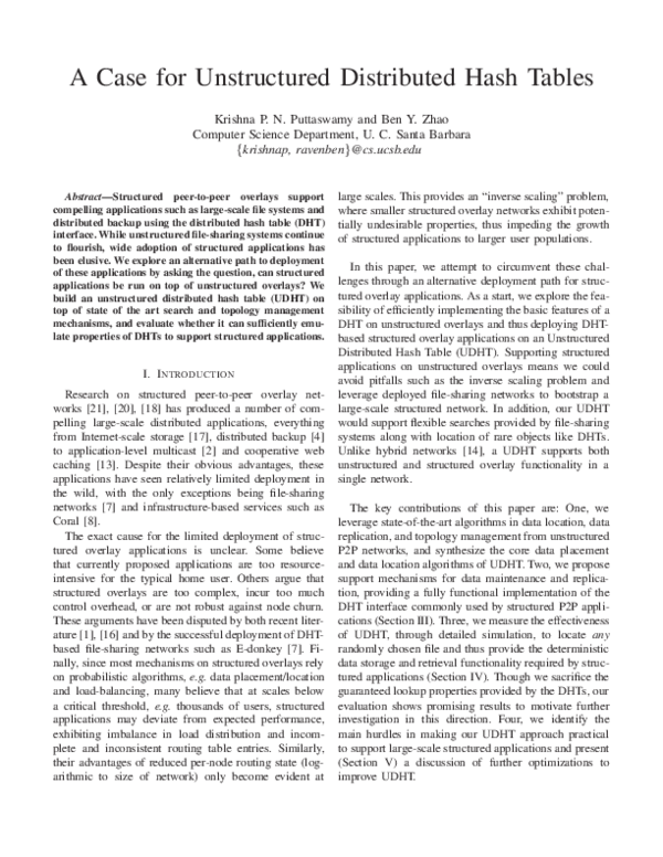 (PDF) A Case for Unstructured Distributed Hash Tables