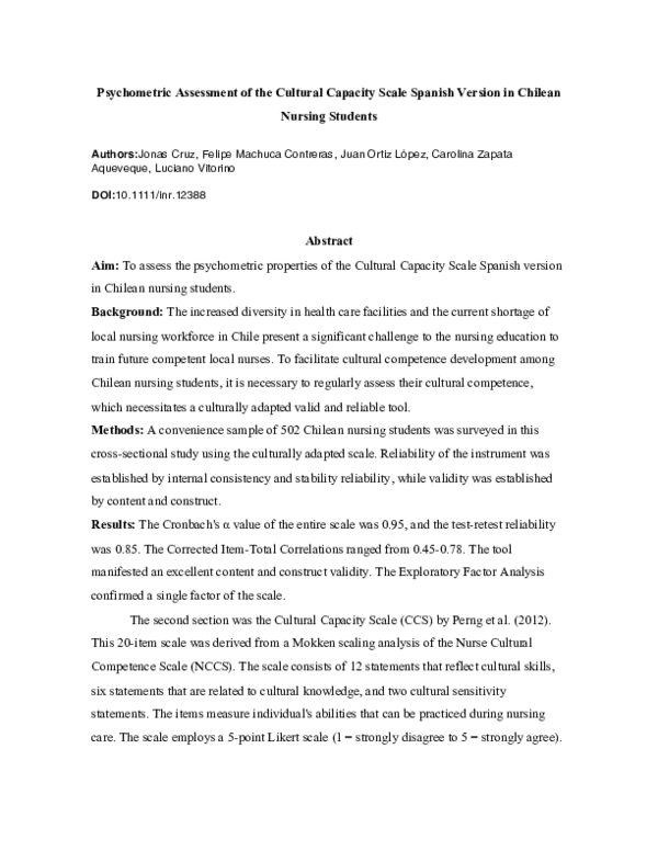 (PDF) Psychometric Assessment of the Cultural Capacity Scale Spanish ...