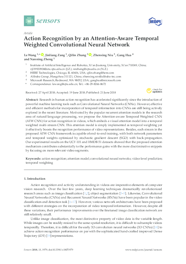 Pdf Action Recognition By An Attention Aware Temporal Weighted Convolutional Neural Network