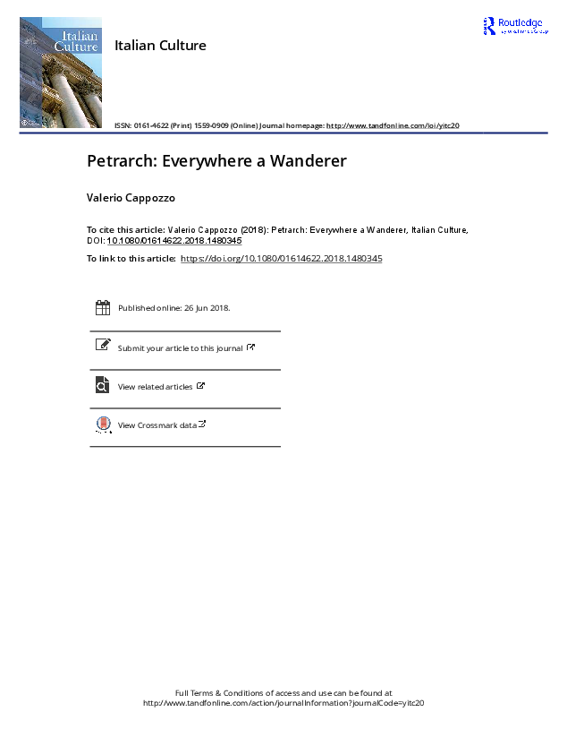 (PDF) (book review) Petrarch: Everywhere a Wanderer. Di Christopher S ...