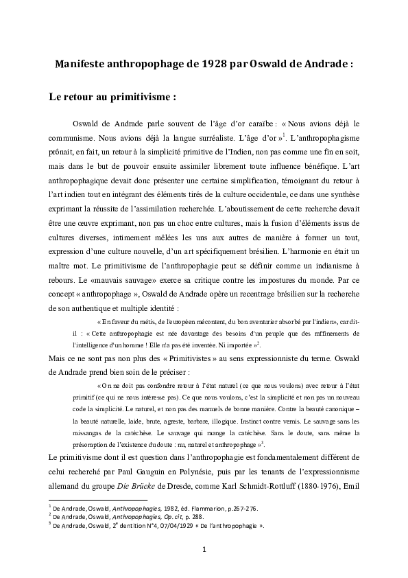 (PDF) Manifeste anthropophage de 1928 par Oswald de Andrade : Le retour ...