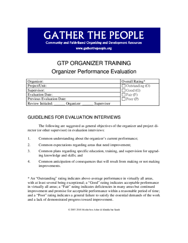 (PDF) GTP Organizer Training: Organizer Performance Evaluation