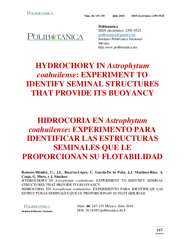 (PDF) HYDROCHORY IN Astrophytum coahuilense: EXPERIMENT TO IDENTIFY ...