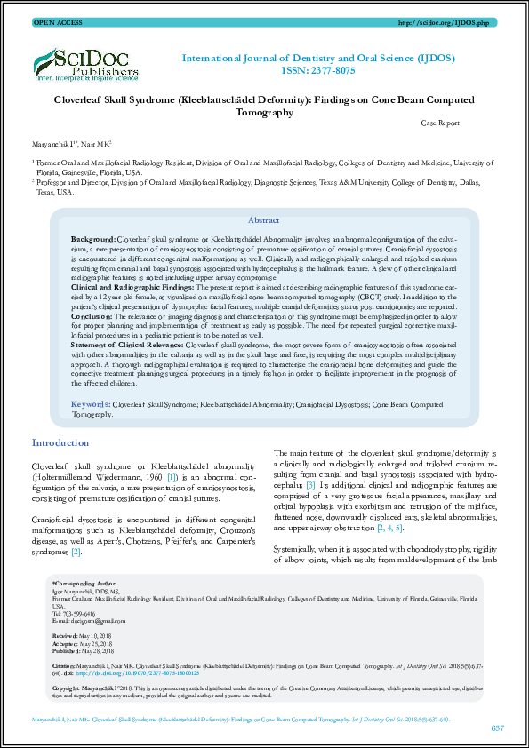(PDF) Cloverleaf Skull Syndrome (Kleeblattschädel Deformity): Findings ...