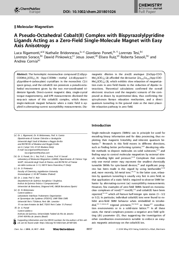 (PDF) A Pseudo-Octahedral Cobalt(II) Complex with Bis-pyrazolylpyridine ...