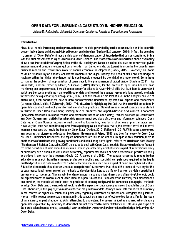 (PDF) OPEN DATA FOR LEARNING: A CASE STUDY IN HIGHER EDUCATION