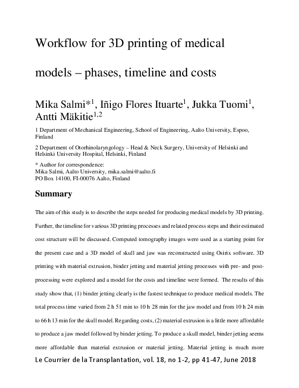 (PDF) Workflow for 3D printing of medical models – phases, timeline and ...