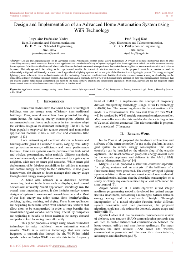 Pdf Design And Implementation Of An Advanced Home Automation System
