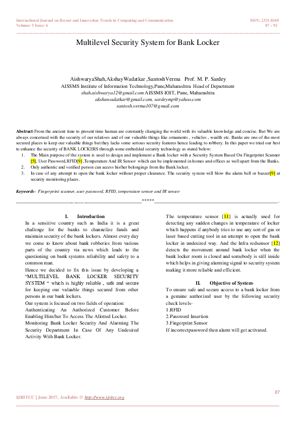 (PDF) Multilevel Security System for Bank Locker