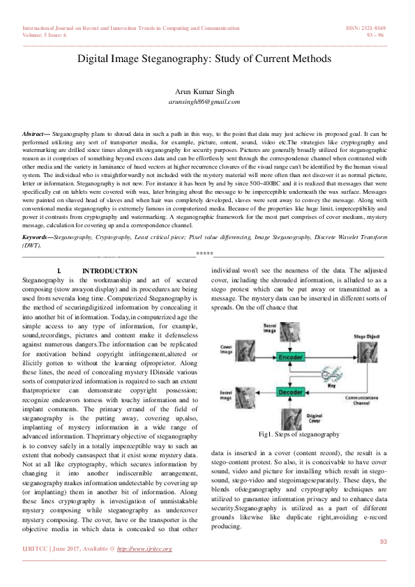 (PDF) Digital Image Steganography: Study of Current Methods