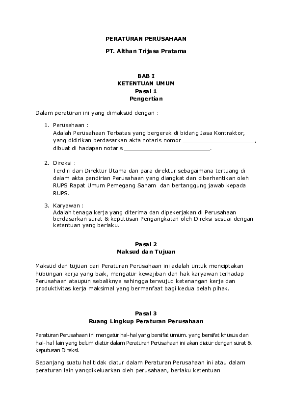 (DOC) PERATURAN PERUSAHAAN