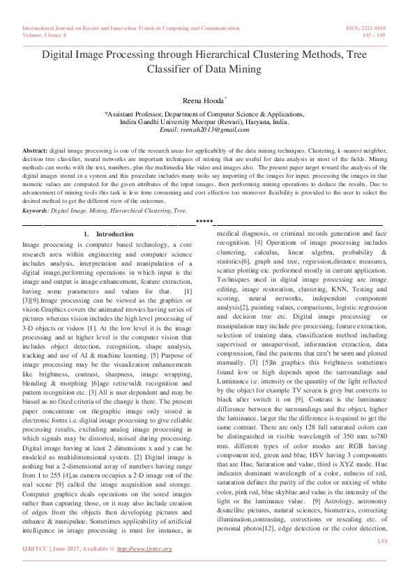 (PDF) Digital Image Processing through Hierarchical Clustering Methods, Tree Classifier of Data ...