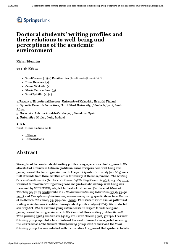 (PDF) Doctoral students' writing profiles and their relations to well ...