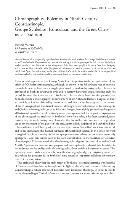 (PDF) Chronographical Polemics in Ninth-Century Constantinople. George ...