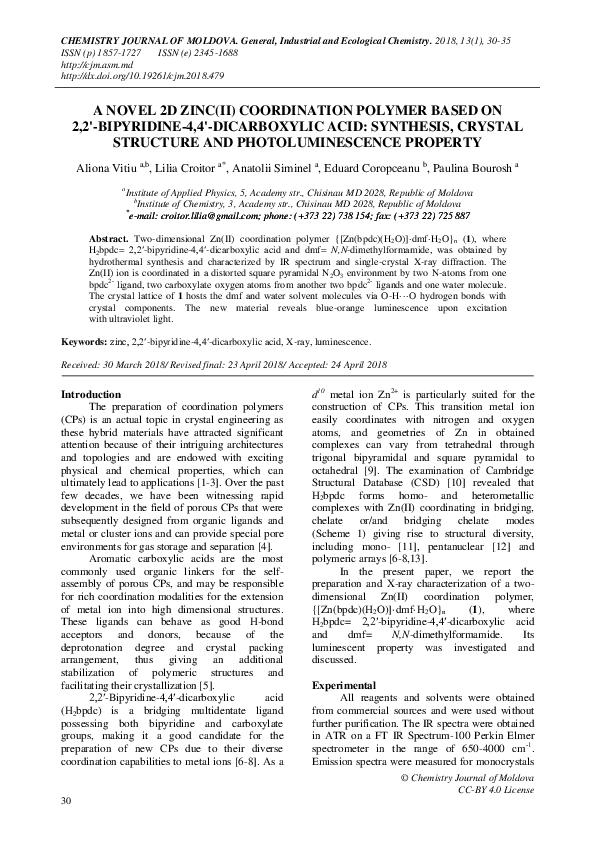 (PDF) A NOVEL 2D ZINC(II) COORDINATION POLYMER BASED ON 2,2'-BIPYRIDINE-4,4'-DICARBOXYLIC ACID ...