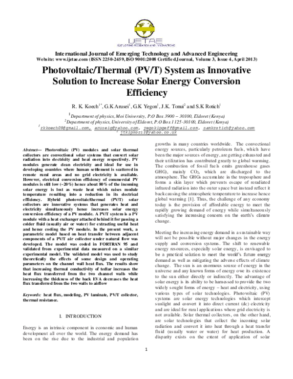 (PDF) Photovoltaic Thermal PV/T systems: A review | Hussein Kazem - Academia.edu