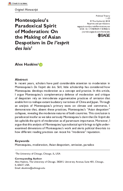(PDF) Montesquieu's Paradoxical Spirit of Moderation: On the Making of ...