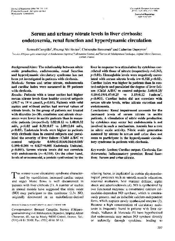 (PDF) Serum and urinary nitrate levels in liver cirrhosis: endotoxemia ...