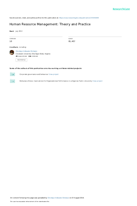 (PDF) Human Resource Management: Theory and Practice