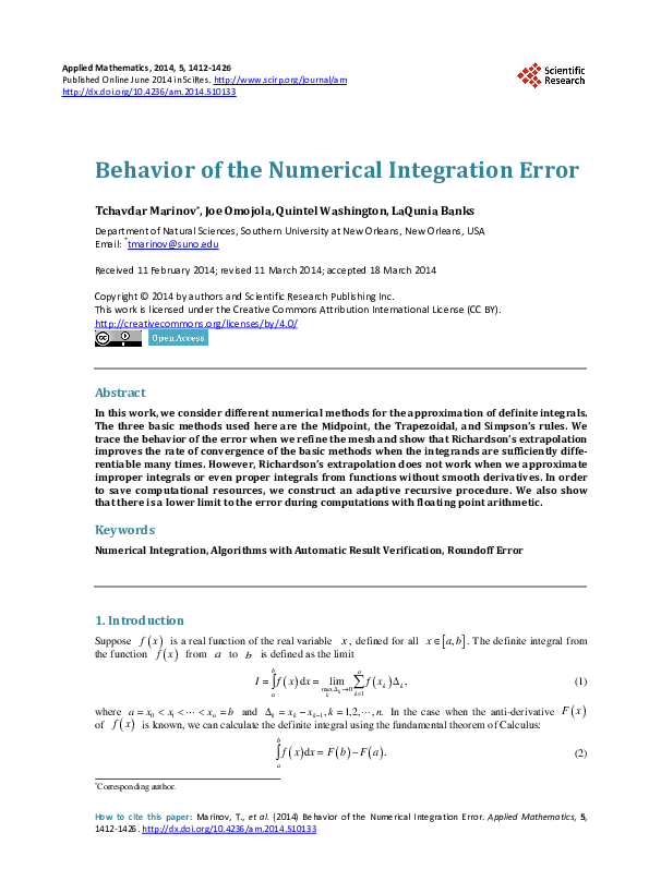Pdf Behavior Of The Numerical Integration Error