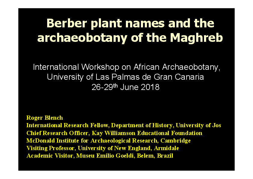 (PDF) Berber plant names and the archaeobotany of the Maghreb