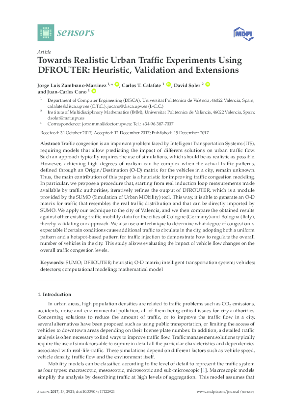 (PDF) Towards Realistic Urban Traffic Experiments Using DFROUTER: Heuristic, Validation and ...