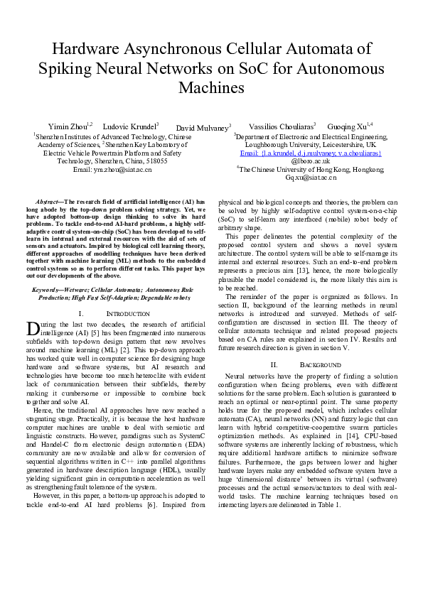 Pdf Hardware Asynchronous Cellular Automata Of Spiking Neural Networks On Soc For Autonomous