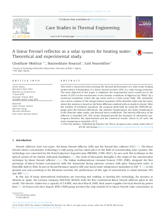 (PDF) A linear Fresnel reflector as a solar system for heating water ...