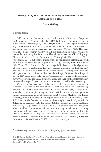 (PDF) Understanding the Causes of Inaccurate Self-Assessments ...