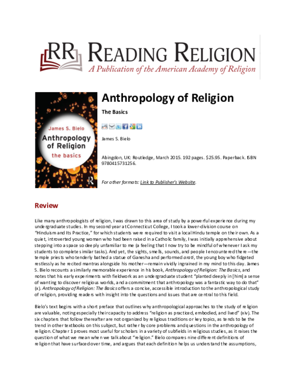(PDF) Review of Anthropology of Religion: The Basics