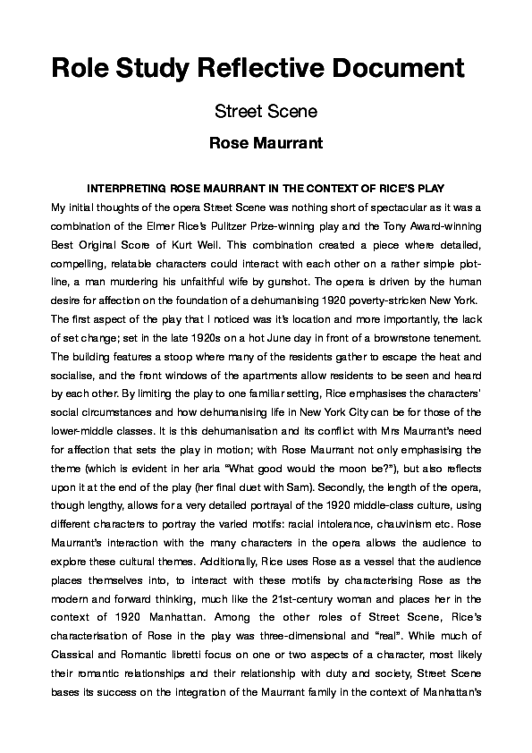 (PDF) Role Study Reflective Document Street Scene Rose Maurrant