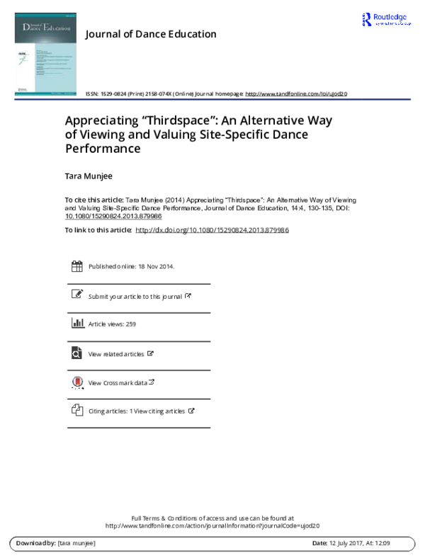 (PDF) Appreciating " Thirdspace " : An Alternative Way of Viewing and Valuing Site-Specific ...