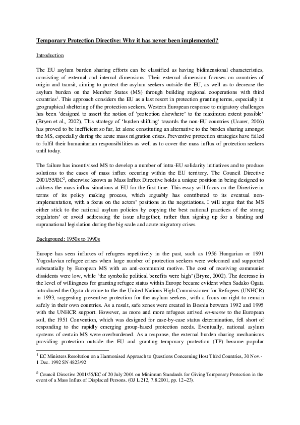 (PDF) Temporary Protection Directive: Why it has never been implemented?