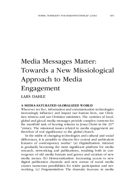 (PDF) Media Messages Matter: Towards a New Missiological Approach to ...