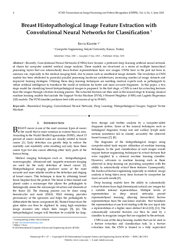 (PDF) Breast Histopathological Image Feature Extraction with Convolutional Neural Networks for ...