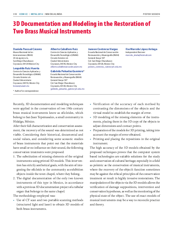 (PDF) 3D Documentation and Modeling in the Restoration of Two Brass Musical Instruments