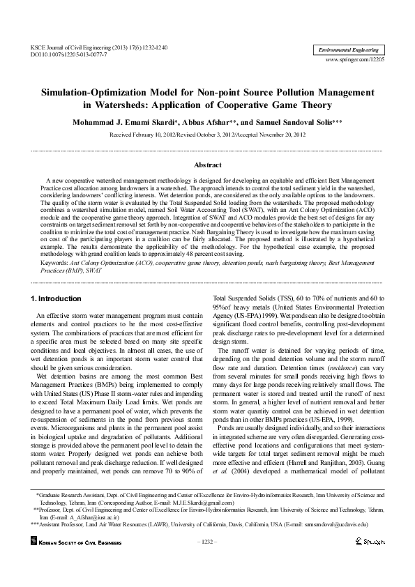 Pdf Simulation Optimization Model For Non Point Source Pollution Management In Watersheds