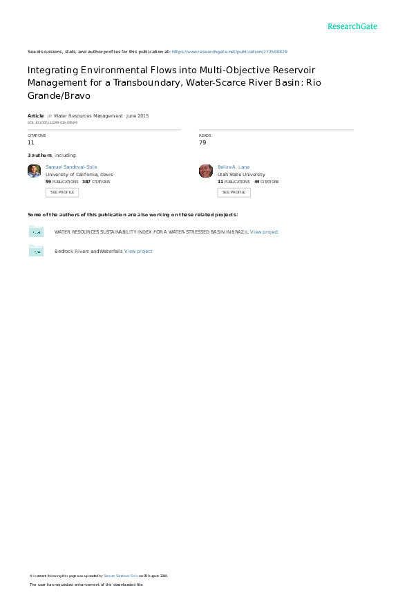 Pdf Integrating Environmental Flows Into Multi Objective Reservoir Management For A