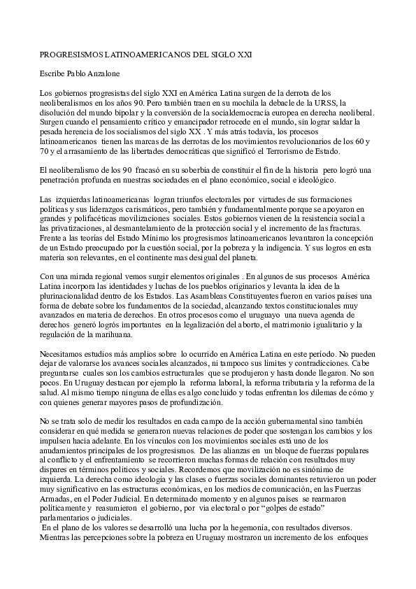 Progresismos latinoamericanos del siglo XXI