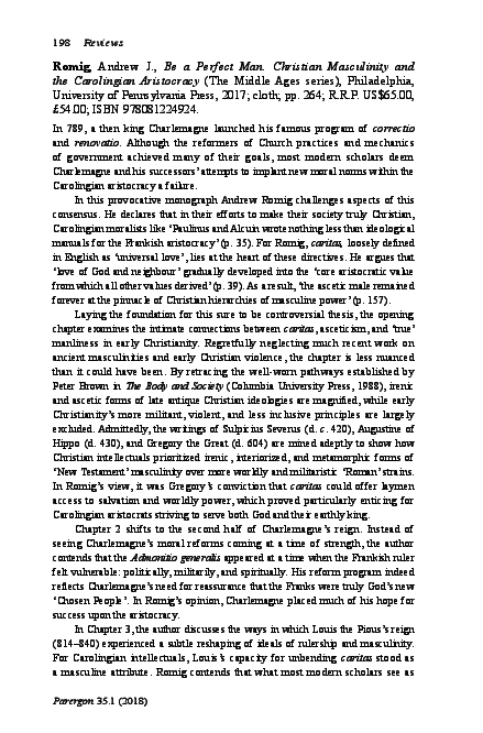 (PDF) Review of Andrew J. Romig, Be a Perfect Man. Christian ...