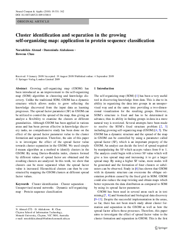 (PDF) Cluster identification and separation in the growing self ...