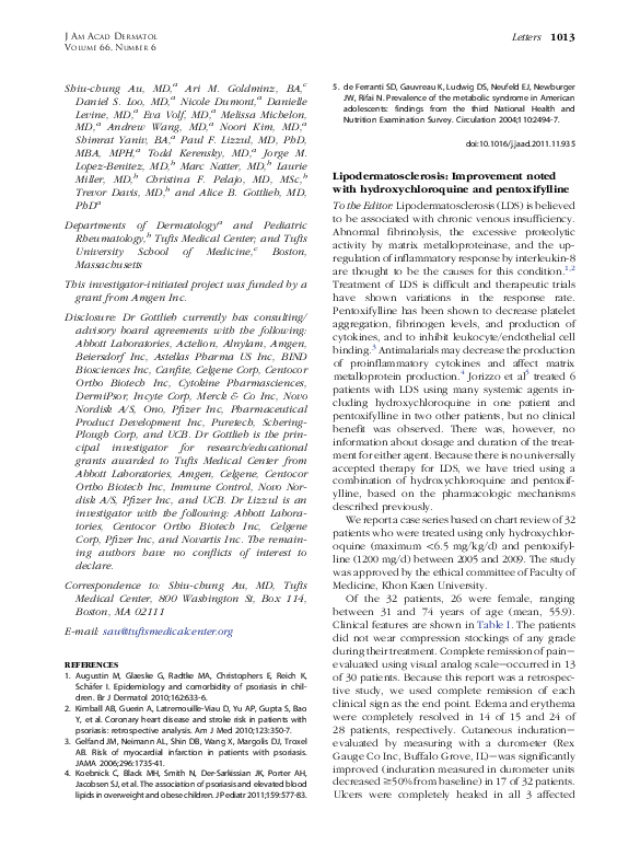 (PDF) Lipodermatosclerosis: Improvement noted with hydroxychloroquine ...