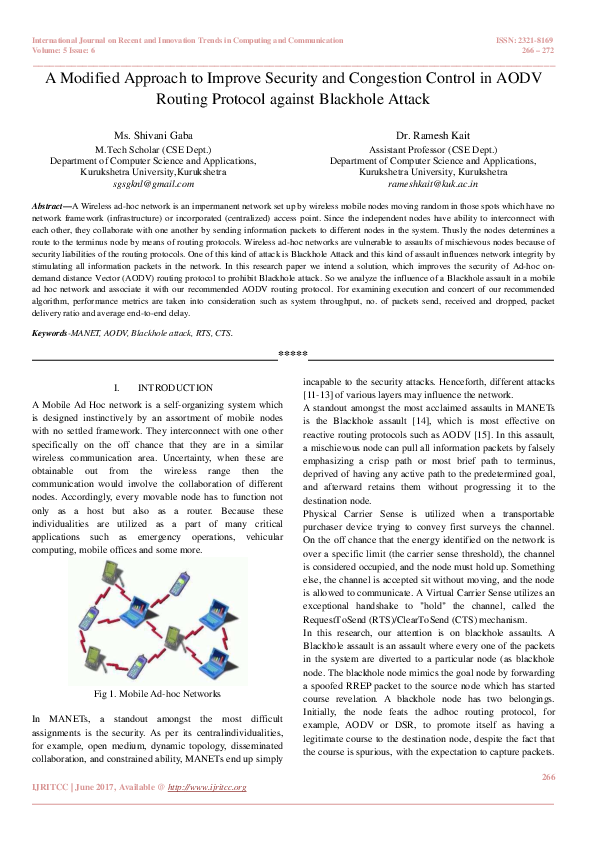 Pdf A Modified Approach To Improve Security And Congestion Control In Aodv Routing Protocol