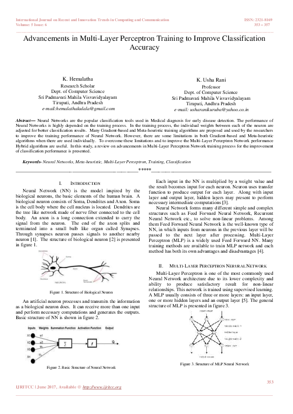 Pdf Advancements In Multi Layer Perceptron Training To Improve Classification Accuracy