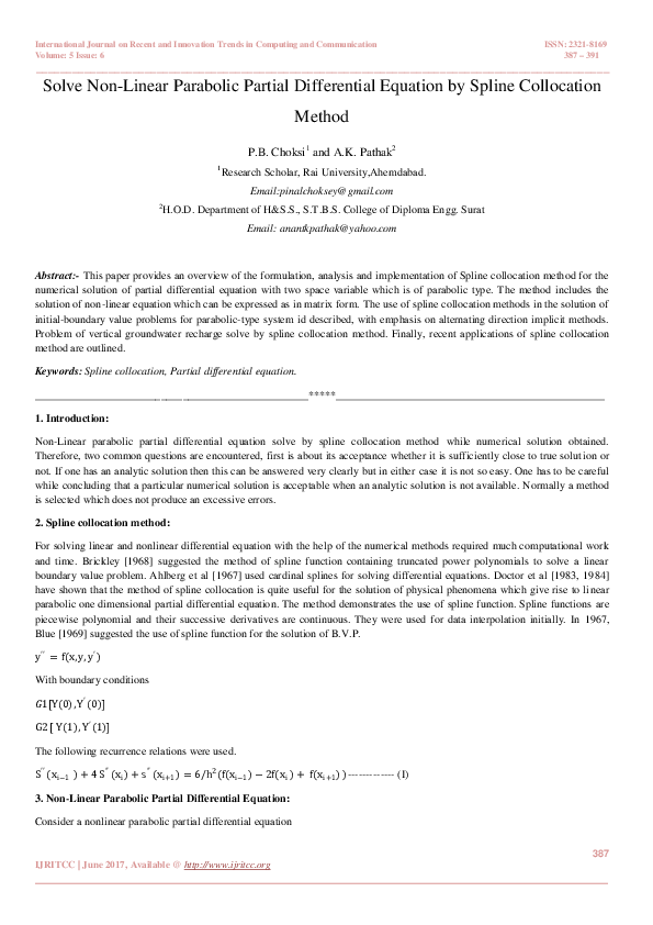 Pdf Solve Non Linear Parabolic Partial Differential Equation By Spline Collocation Method