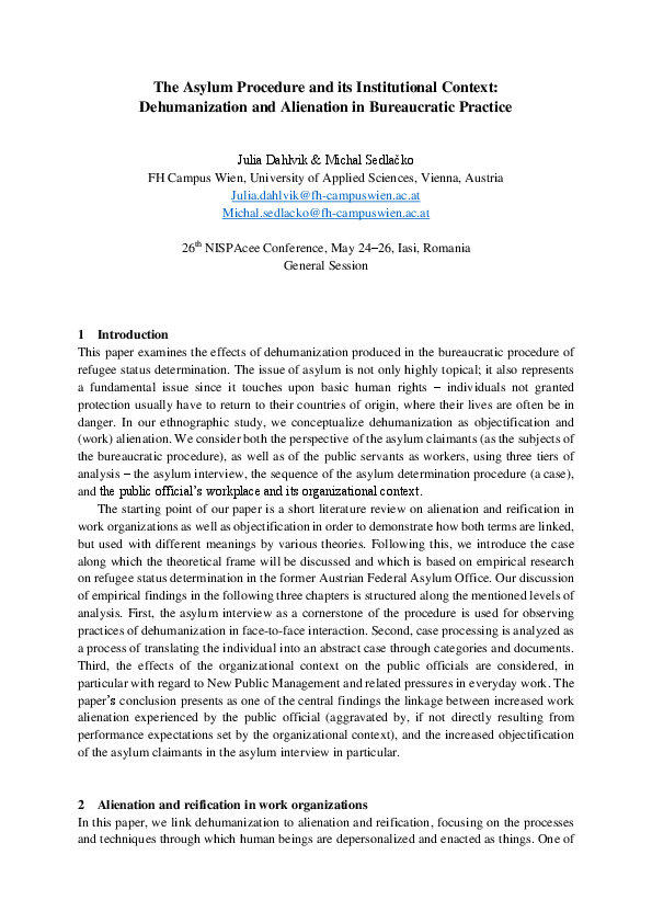(PDF) The Asylum Procedure and its Institutional Context ...