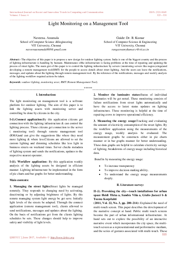 (PDF) Light Monitoring on a Management Tool
